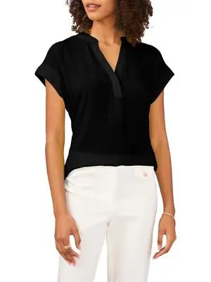 Chaus Split Neck Georgette Blouse - Black