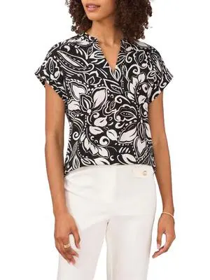 Chaus Split Neck Georgette Blouse - Black