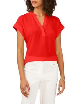 Chaus Split Neck Georgette Blouse - Poppy Red