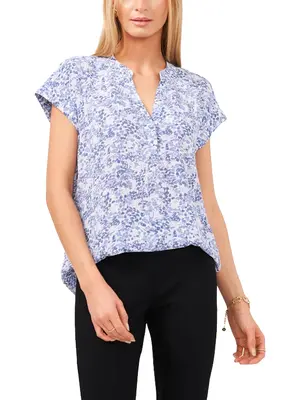Chaus Chaus Split Neck Georgette Blouse White/blue