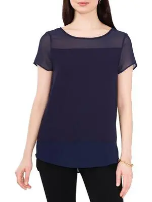 Chaus Chaus Mixed Media Blouse Navy 410