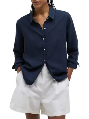 Barbour Linen Button-up Shirt - Navy