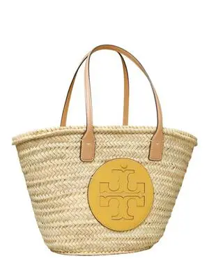 Tory Burch Ella Straw Basket Tote Natural / Golden Sunset