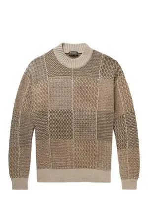 Loro Piana Patchwork Linen, Silk And Cotton-blend Sweater - Brown