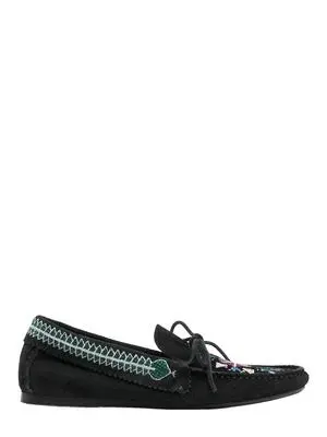 Isabel Marant Embroidered Suede Loafers - Black