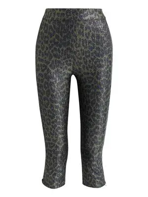 GANNI Cropped Metallic Leopardprint Stretchjersey Leggings - Animal Print