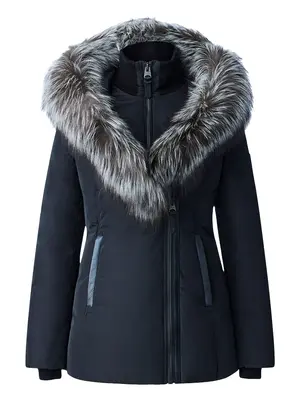 Mackage Down Coat With Silver Fox Fur Signature Collar - Black