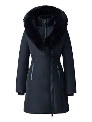 Mackage Kay-bx Down Coat With Blue Fox Fur Signature Collar - Black