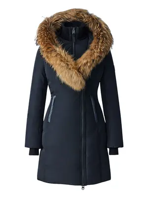 Mackage Kay-f Fitted Down Coat With Natural Fur Collar - Black