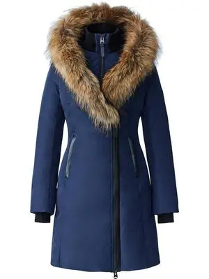 Mackage KAY-F Fitted Down Coat With Natural Fur Collar Navy