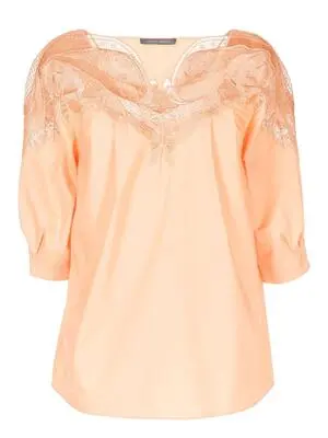 Alberta Ferretti Lace Detail Puff Sleeve Blouse - Orange
