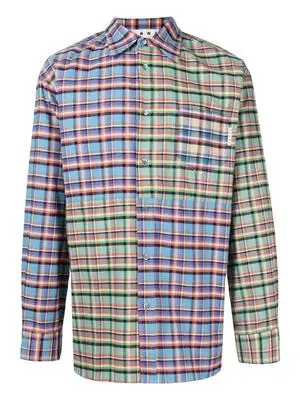 Marni Patchwork Check-print Oversized Shirt - Blue