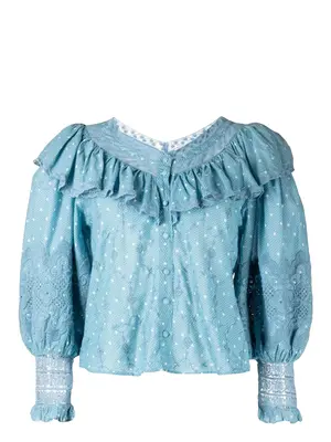 LoveShackFancy Bunnie Broderie-anglaise Blouse - Blue