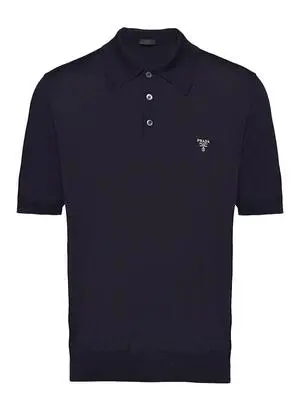 Prada Logo-embroidered Wool Polo Shirt - Blue
