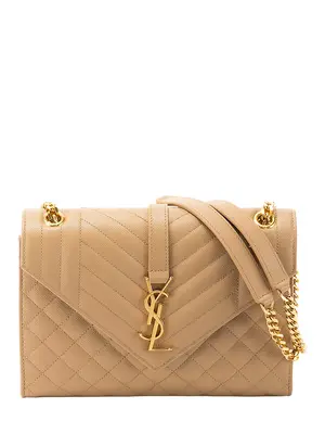 Saint Laurent Saint Laurent Envelope Triquilt Shoulder Bag Beige