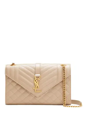 Saint Laurent Envelope Triquilt Shoulder Bag - Dark Beige