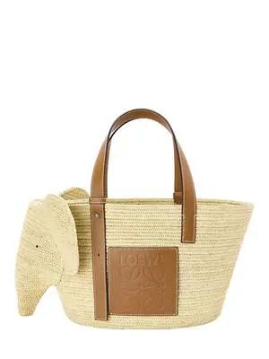 Loewe Elephant Raffia And Leather Shoulder Bag - Natural/tan
