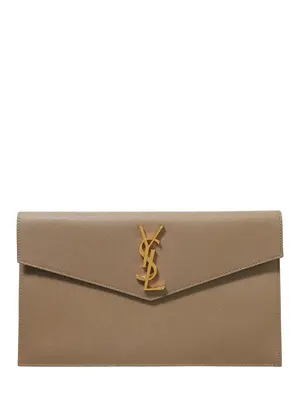 Saint Laurent Uptown Textured-Leather Pouch Brown