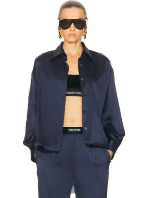 TOM FORD Silk Satin Relaxed Shirt Dark Navy