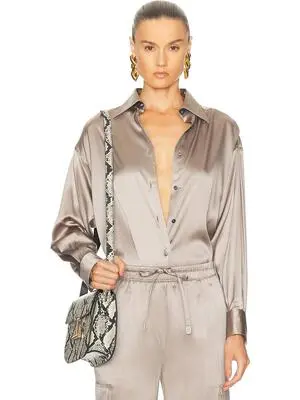 TOM FORD Silk Satin Relaxed Shirt - Dark Silver