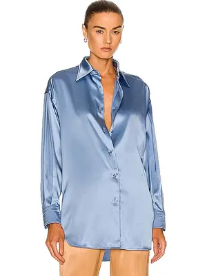 TOM FORD Silk Satin Relaxed Shirt Light Avio