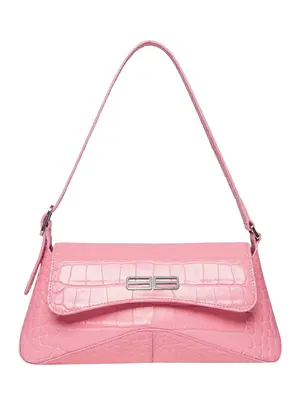 Balenciaga Xx Flap Crocodile Embossed Leather Shoulder Bag - Pink