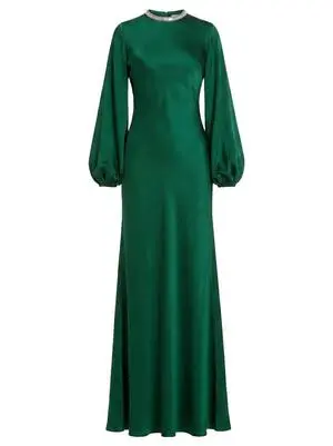 Mac Duggal Ieena Satin Sheath Gown - Emerald