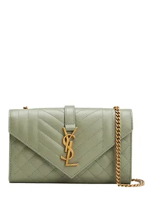 Saint Laurent Envelope Triquilt Small YSL Shoulder Bag Lt Sage