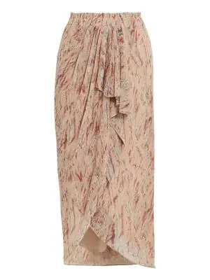 IRO PARIS Wrap-effect Metallic Printed Knit Midi Skirt - Antique Rose