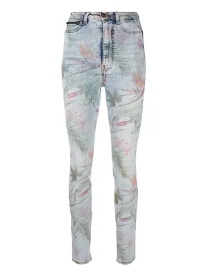 Philipp Plein Floral-print Skinny Jeans - Blue