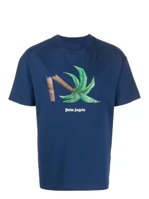 Palm Angels Broken Palm Tree Print T-shirt - Blue