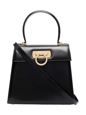 FERRAGAMO Gancini Leather Handbag - Black