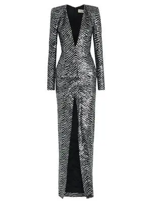 Alexandre Vauthier Zebra Print Sequin Mesh Maxi Dress - Silver