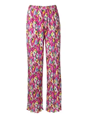 MSGM Pleated Floral-print Trousers - Pink