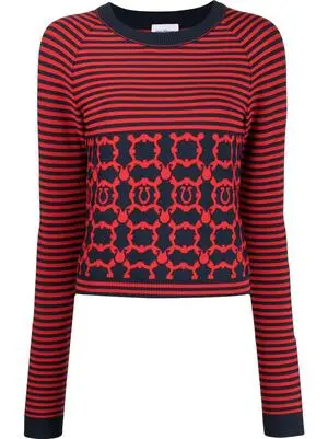 FERRAGAMO Striped Gancini Long-sleeve Top - Red