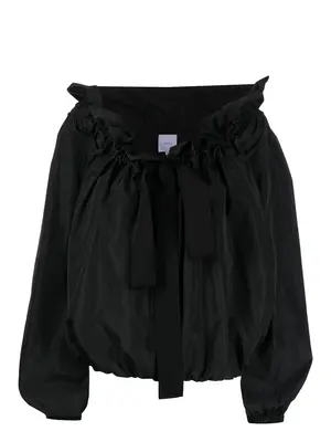 Patou Drawstring-collar Organic-cotton Blouse - Black