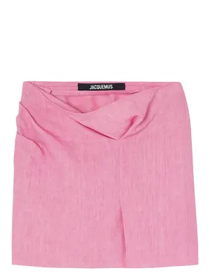 Jacquemus Cutout Draped Linen Mini Skirt - Pink