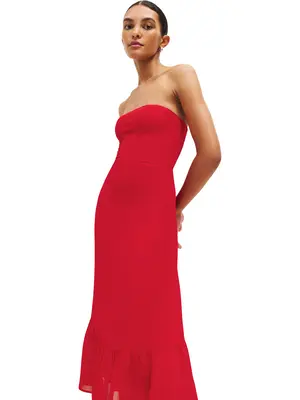 REFORMATION Arta Strapless Maxi Dress Poinsettia