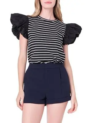 English Factory Mixed Media Stripe Top - Black/ White
