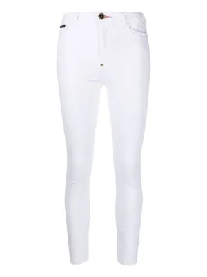 Philipp Plein Embroidered Skull Skinny Jeans - White
