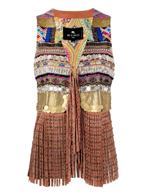Etro Fringed Patterned Gilet - Pink