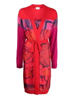FERRAGAMO Heritage-print Long Belted Cardigan - Red