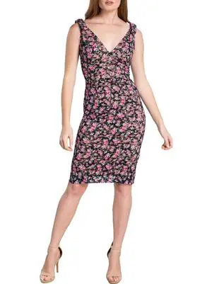 Dress The Population Floral Lace Body-con Cocktail Sheath Dress - Black Multi