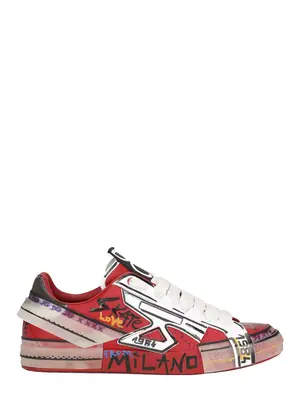 Dolce & Gabbana Portofino Hand-painted Sneakers - Red