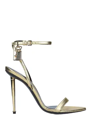 TOM FORD Padlock Leather Heeled Sandals - Gold
