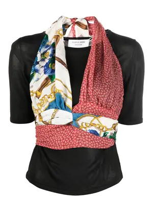 MARINE SERRE Twisted-scarf Hybrid Knit Top - Black