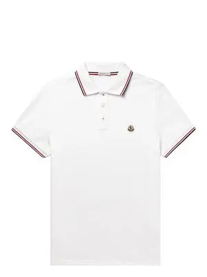 Moncler Logo-appliquéd Striped Cotton-piqué Polo Shirt - White
