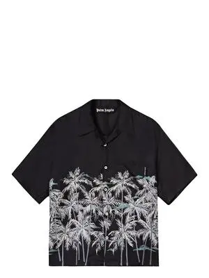 Palm Angels Palm Tree-print Silk Shirt - Black