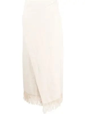JIL SANDER Fringed Wrap-effect Midi Skirt - Neutrals