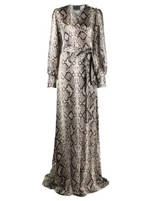 Philipp Plein Python-print Silk Long Dress - Neutrals